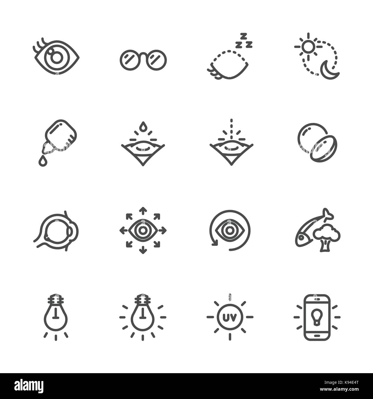 Eye care for good eye health and vision icons. Vector line icons Stock ...