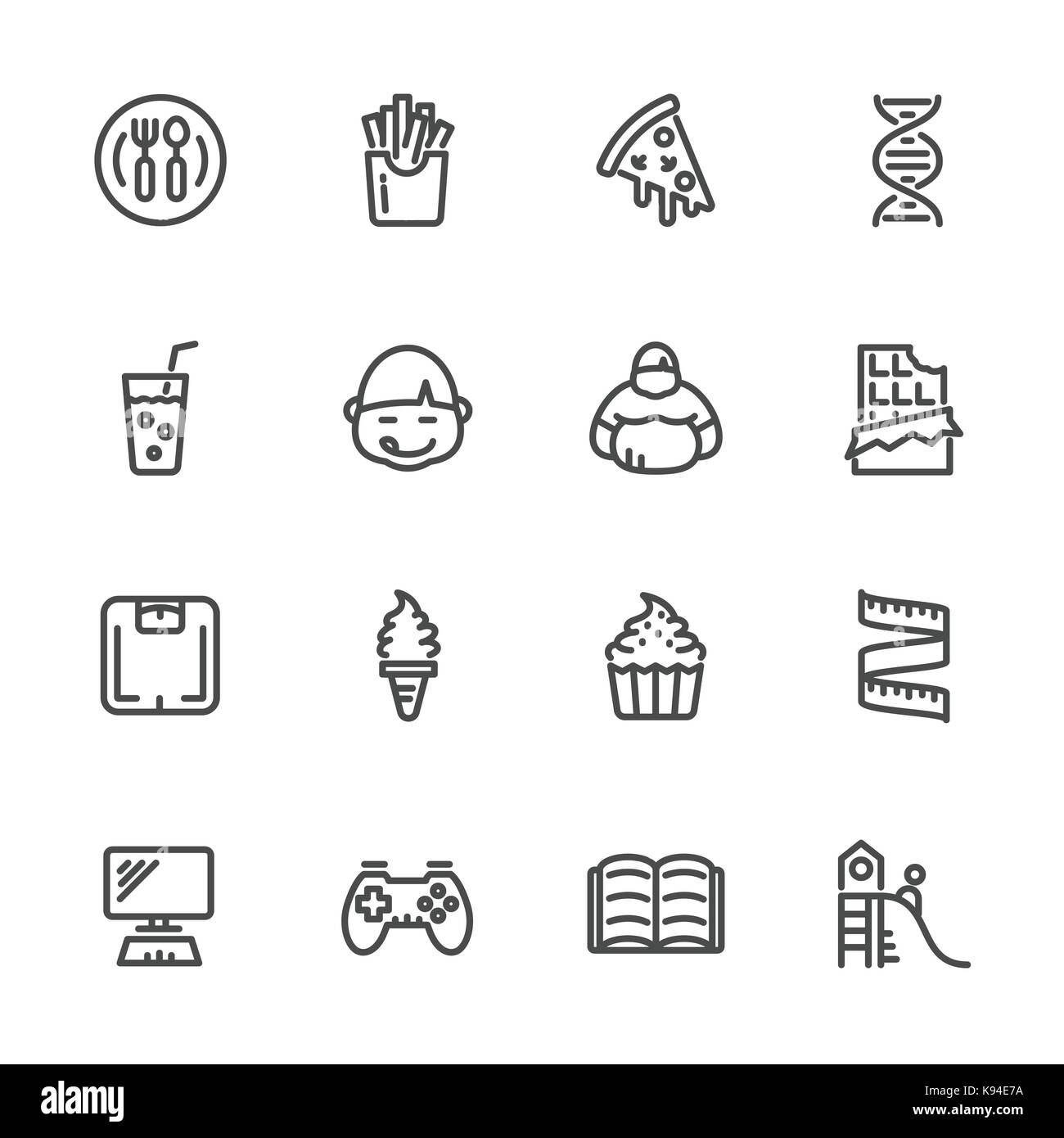 Causes of Childhood Obesity, Vector line icons set Stock Vector Image ...