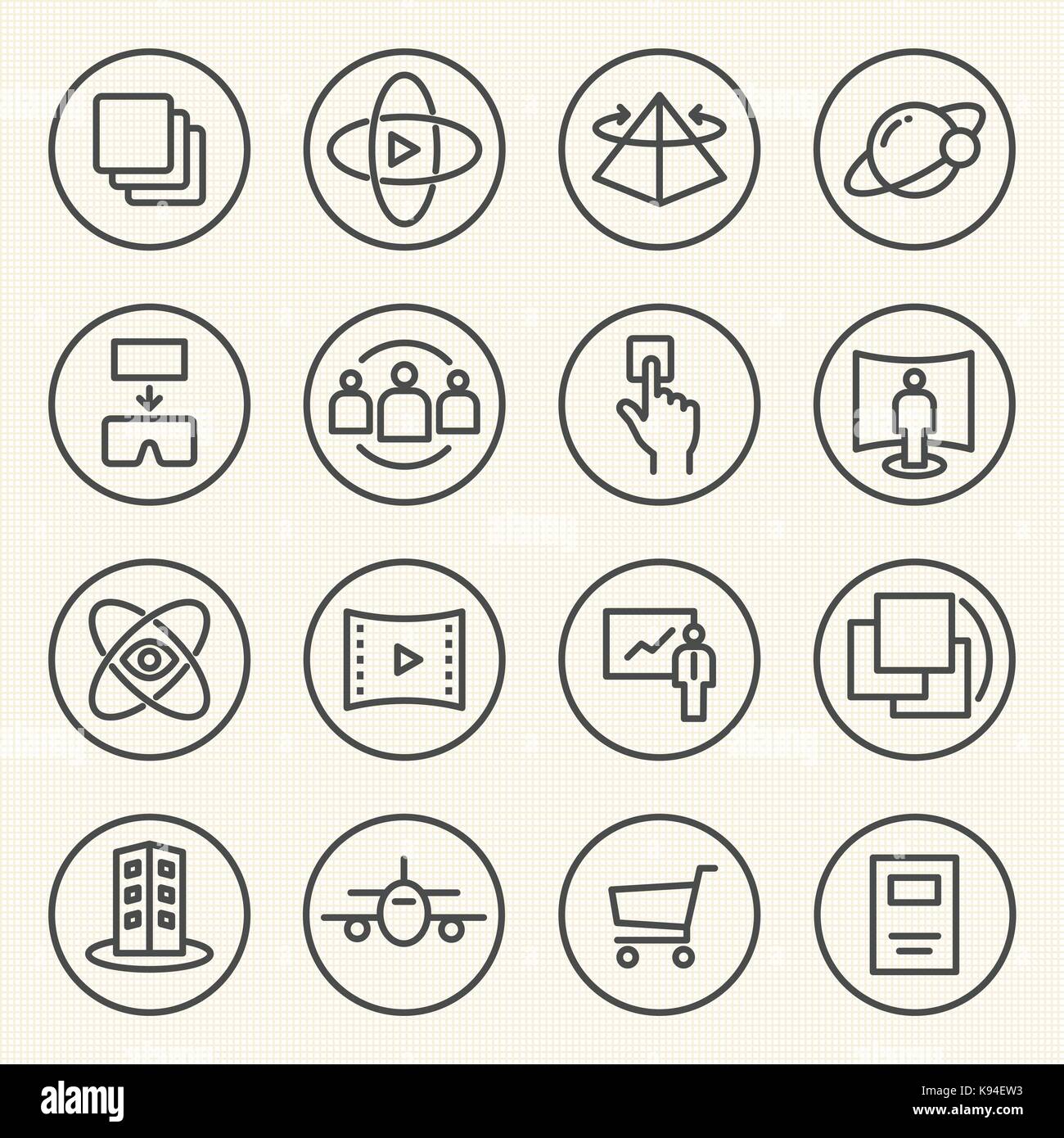 Rounded Line icons for Virtual Reality innovation technologies. Uses of ...