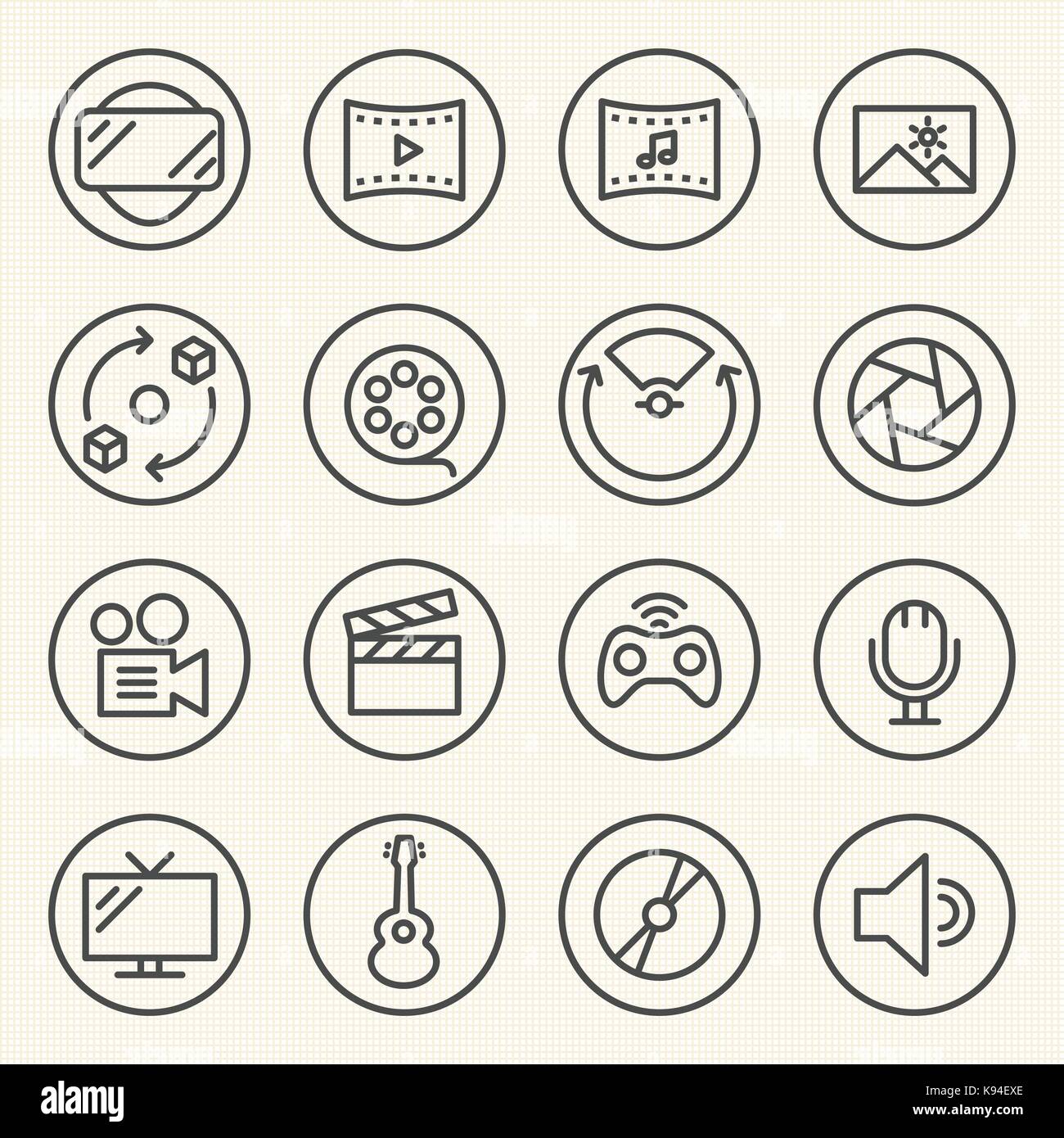 Rounded Line icons for Virtual Reality innovation technologies. Uses of ...