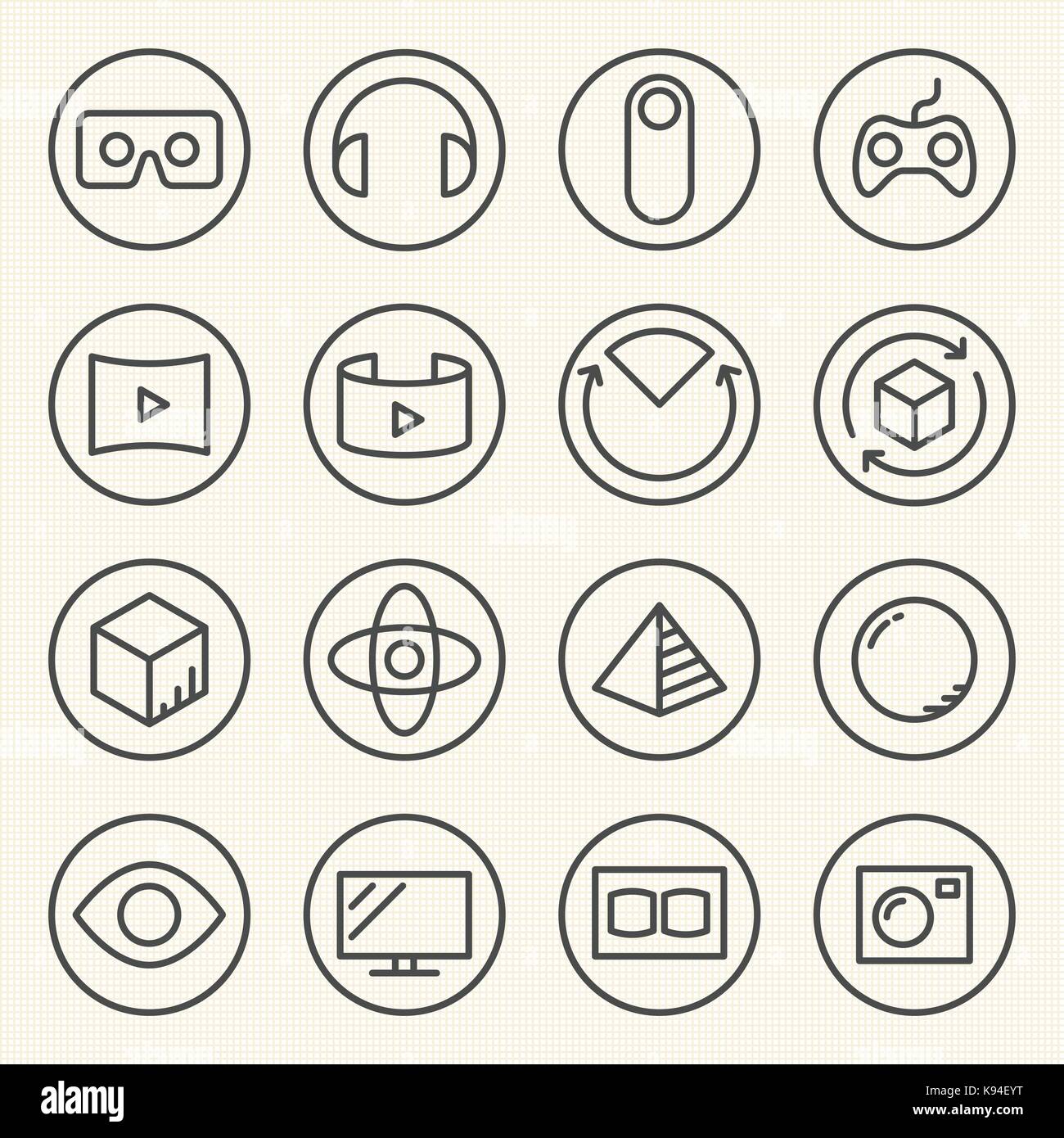 Rounded Line icons for Virtual Reality innovation technologies. Uses of ...