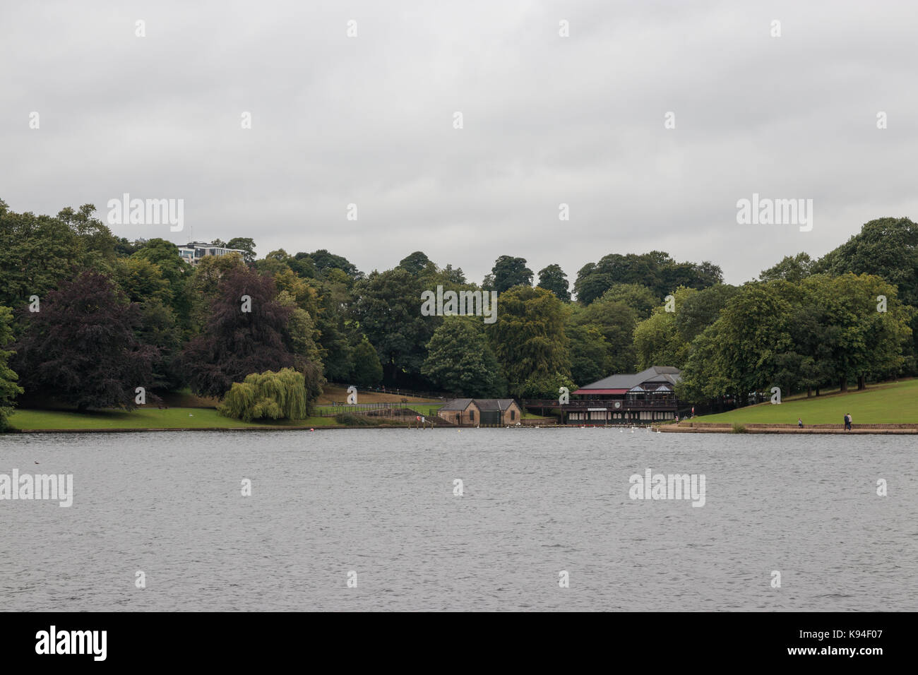 Waterloo Lake, Roundhay Park, Leeds, with the Lakeside Cafe in the ...