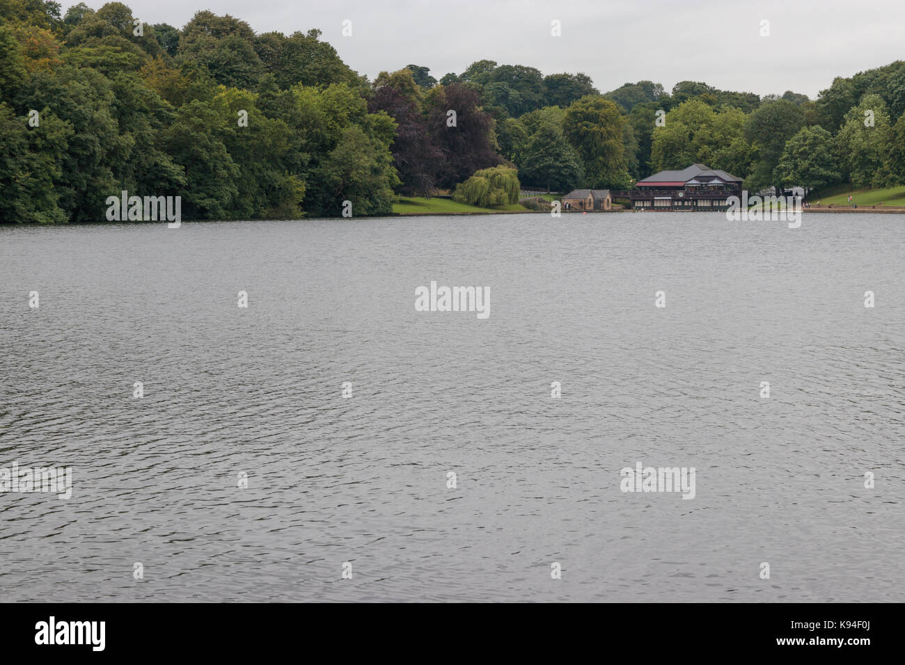 Waterloo Lake, Roundhay Park, Leeds, with the Lakeside Cafe in the ...