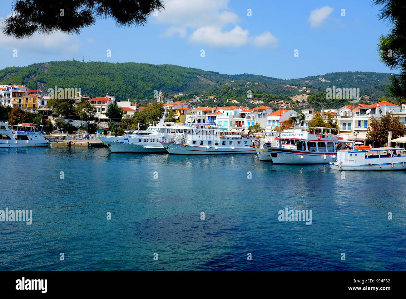 Skiathos, Greece. September 10, 2017. A view of the pleasure trip boats ...