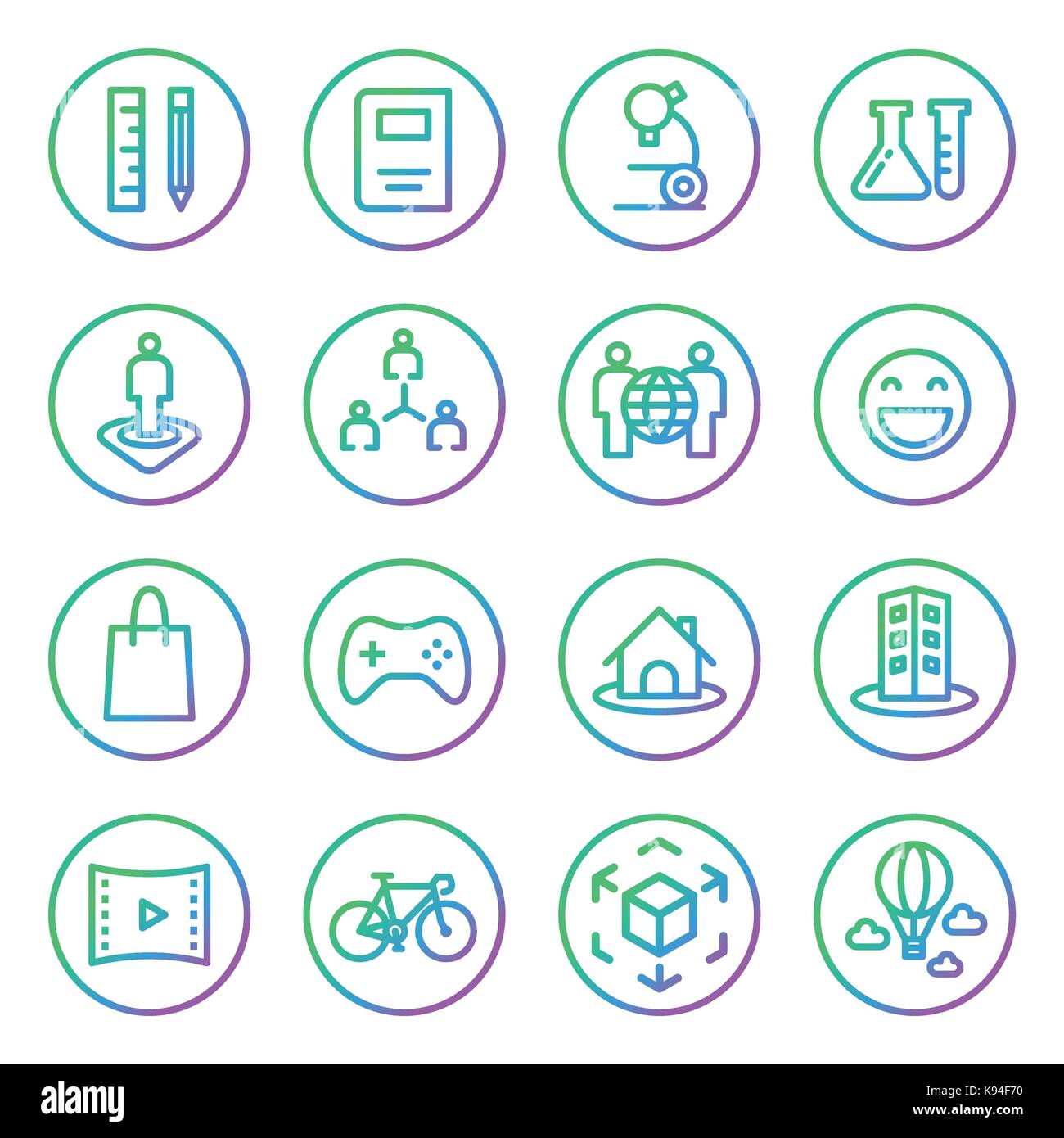 Gradient Rounded Line icons for Virtual Reality innovation technologies ...