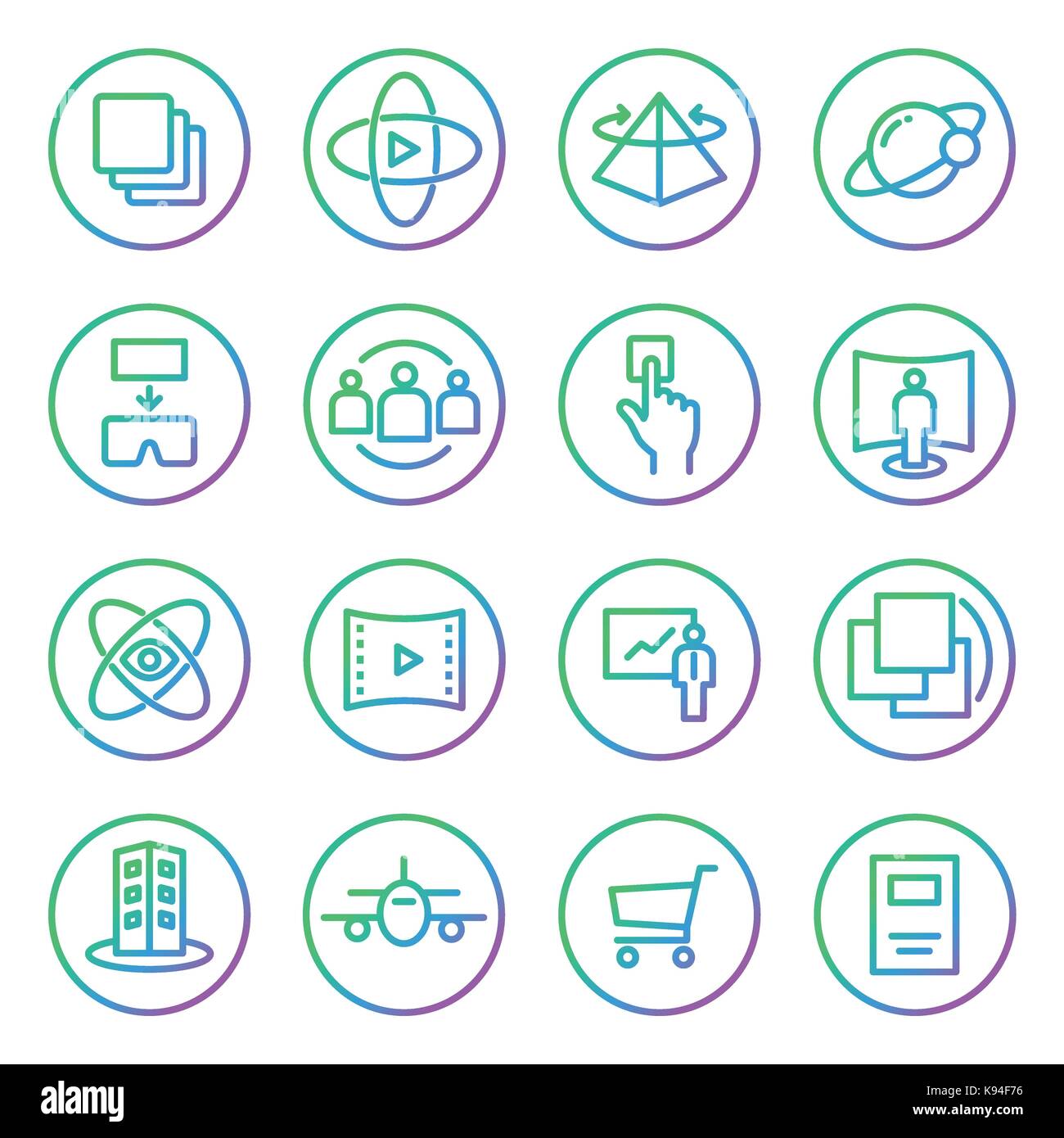 Gradient Rounded Line icons for Virtual Reality innovation technologies ...