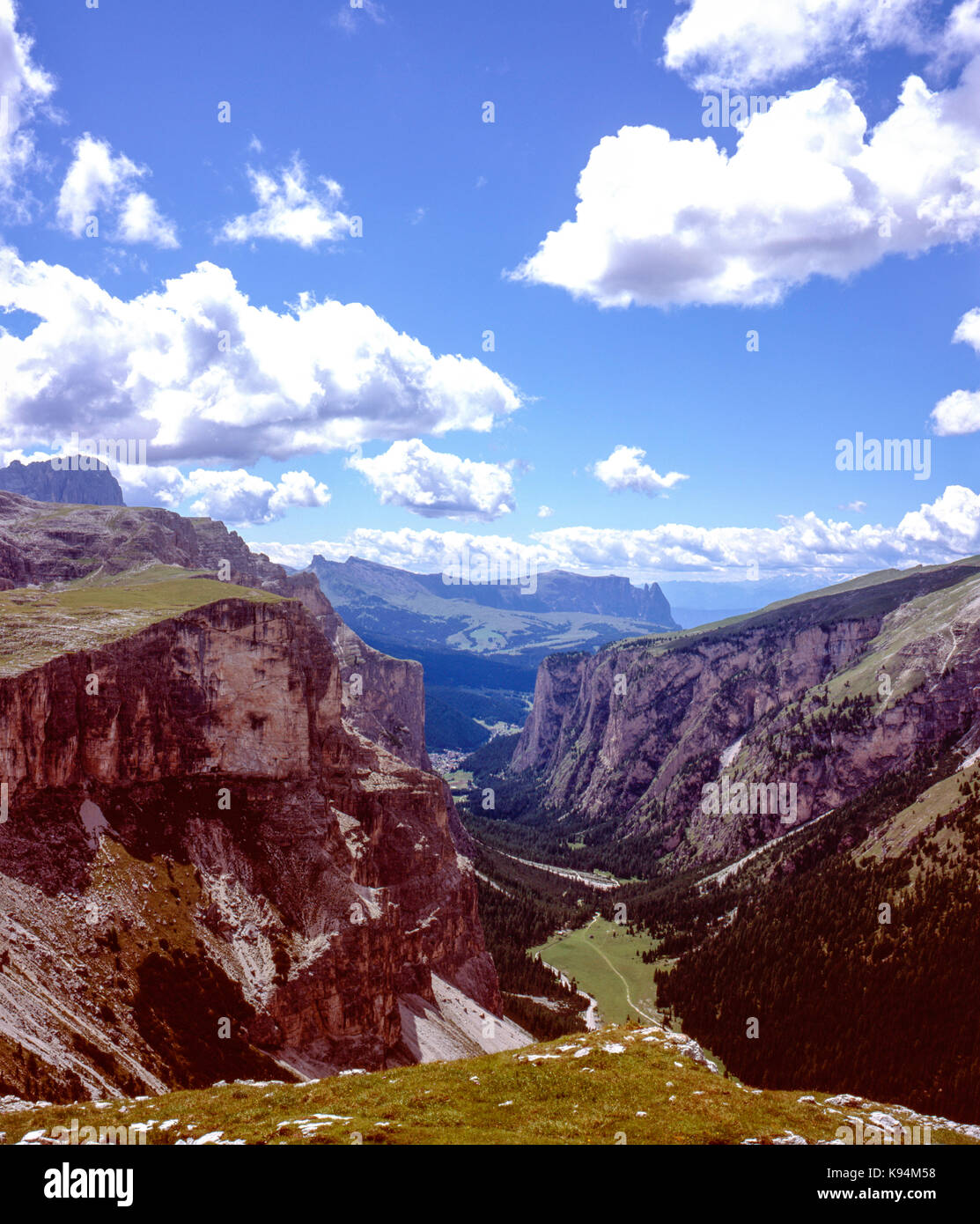 A view looking along the Langental or Vallunga Valley in the Naturpark ...