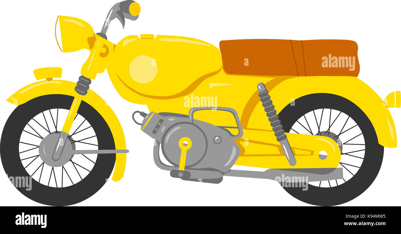 illustration of a yellow moped seen from the side on a white background ...