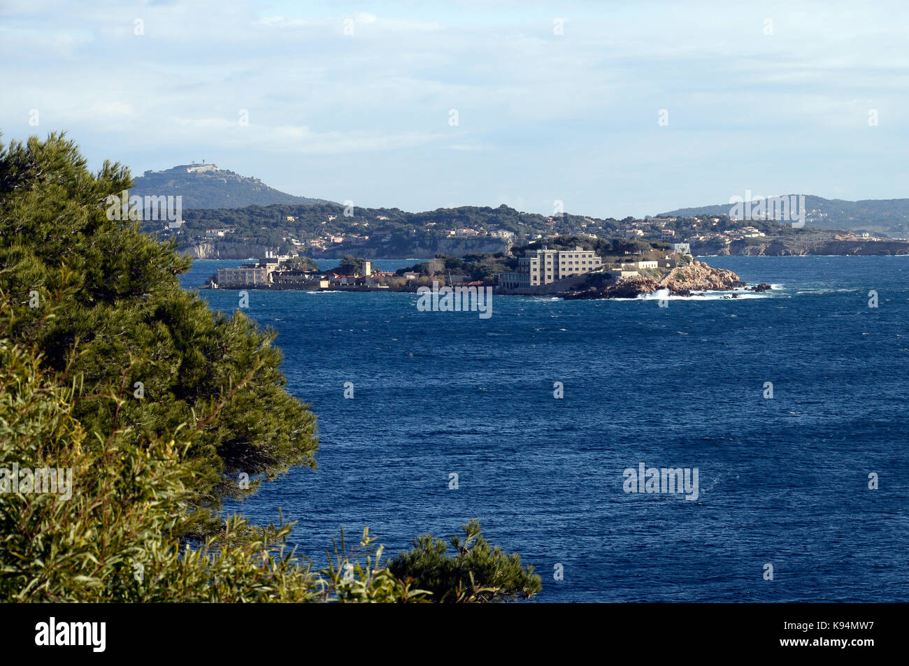 Bendor island, mediterranean coast landscape in Bandol, French riviera ...
