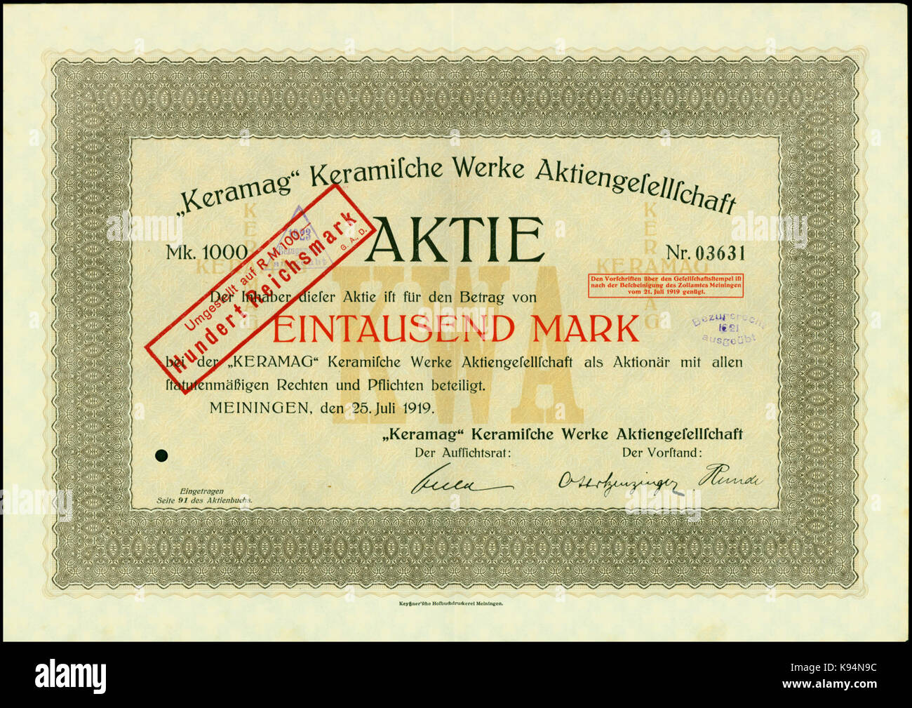 Keramag 1919 1000 Mk Stock Photo - Alamy