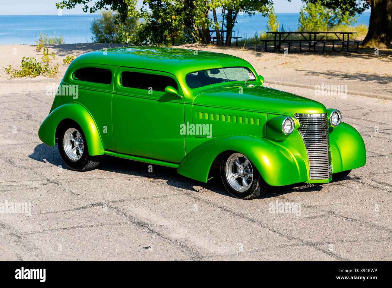 Custom 1938 Chevrolet 2 Door Coach on pavement Stock Photo - Alamy