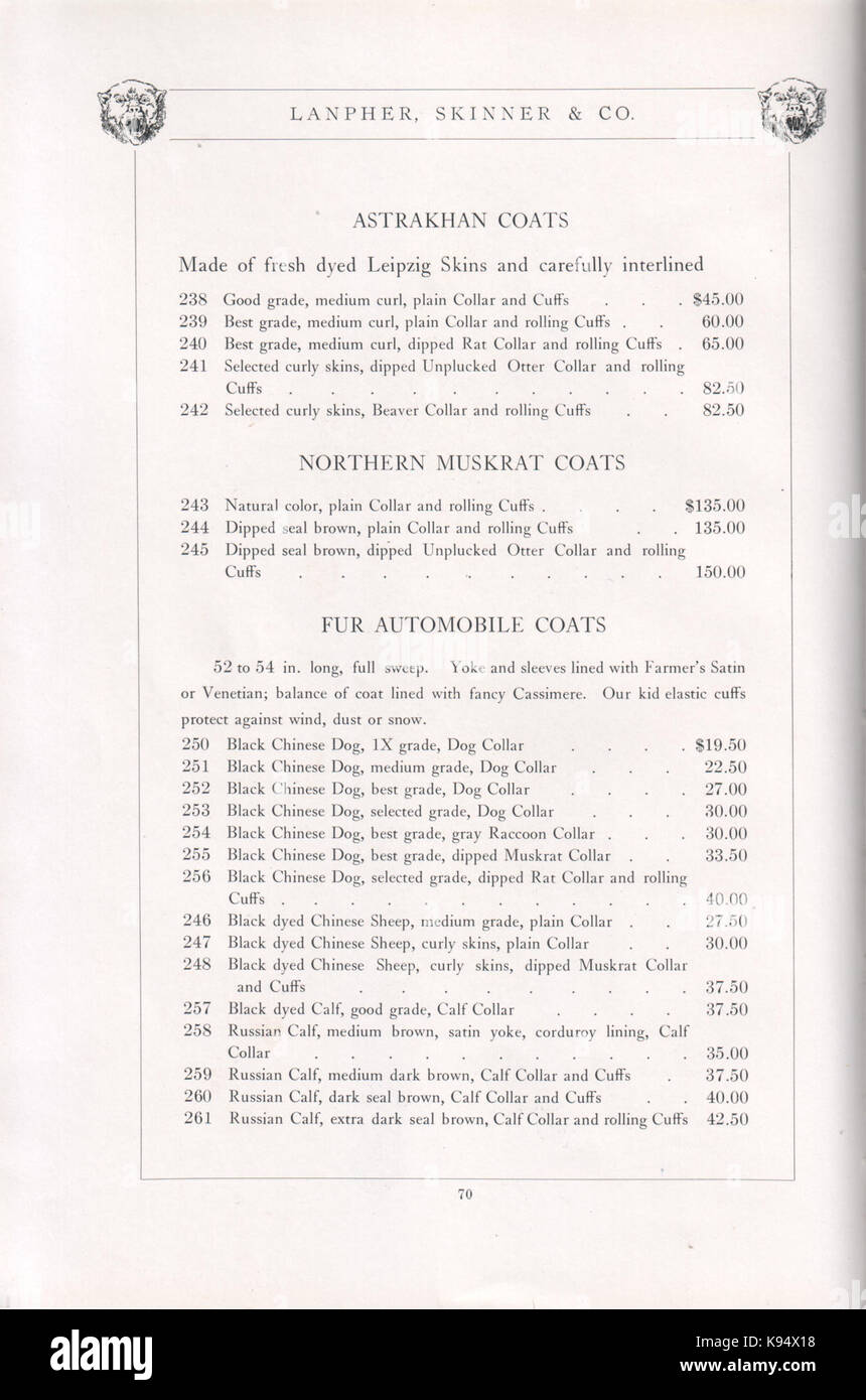 Lanpher Furs Season of 1910 Lanpher, Skinner & Co Saint Paul 70 Stock ...
