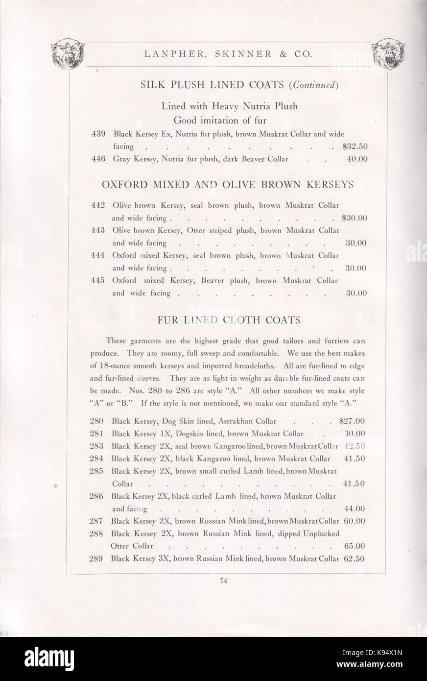 Lanpher Furs Season of 1910 Lanpher, Skinner & Co Saint Paul 74 Stock ...