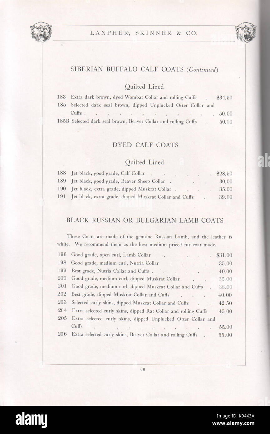 Lanpher Furs Season of 1910 Lanpher, Skinner & Co Saint Paul 66 Stock ...