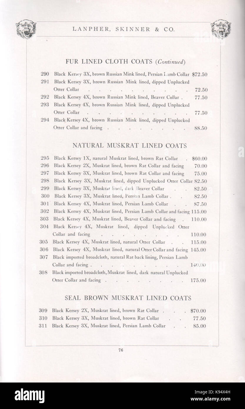 Lanpher Furs Season of 1910 Lanpher, Skinner & Co Saint Paul 76 Stock ...