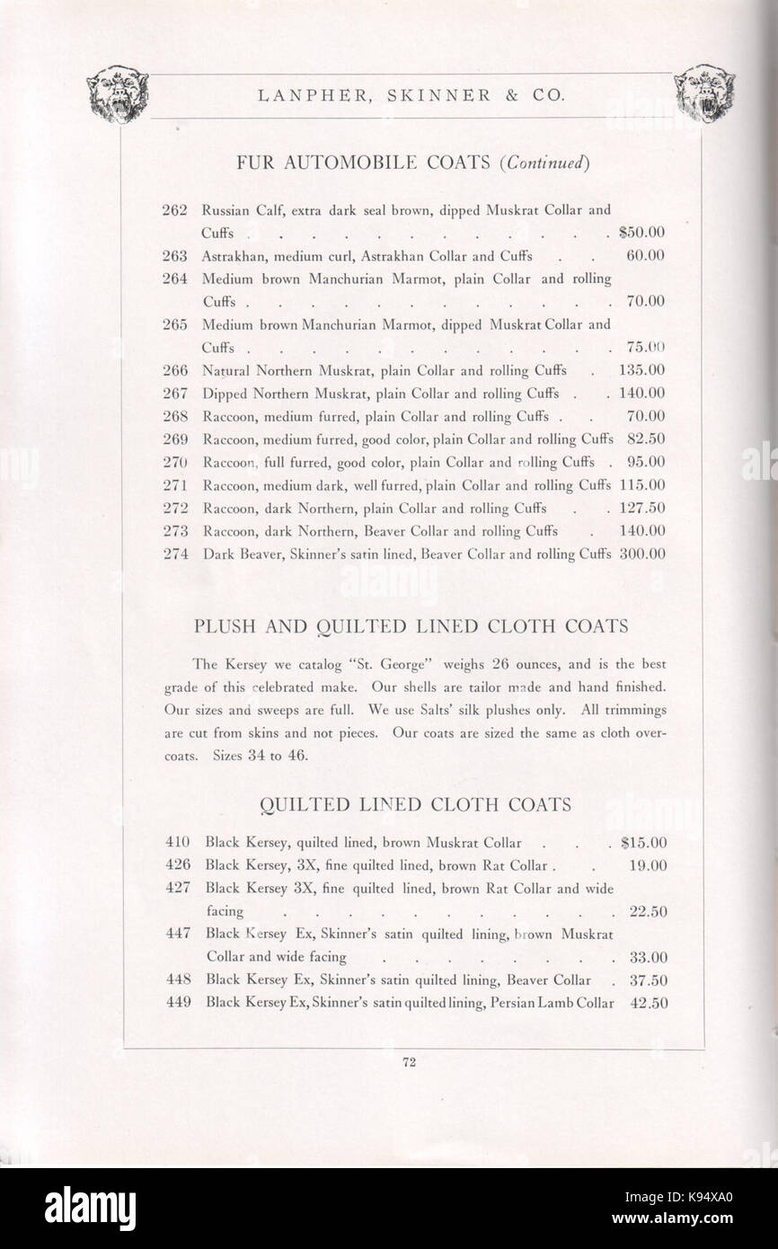 Lanpher Furs Season of 1910 Lanpher, Skinner & Co Saint Paul 72 Stock ...