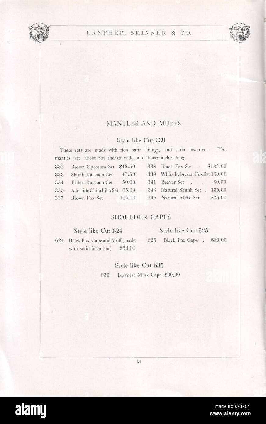 Lanpher Furs Season of 1910 Lanpher, Skinner & Co Saint Paul 34 Stock ...