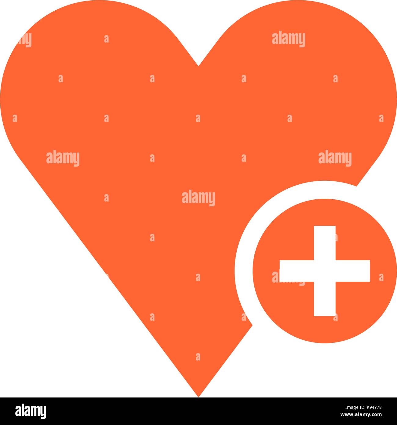 Flat heart icon favorite sign liked button with plus pictogram. Quick ...