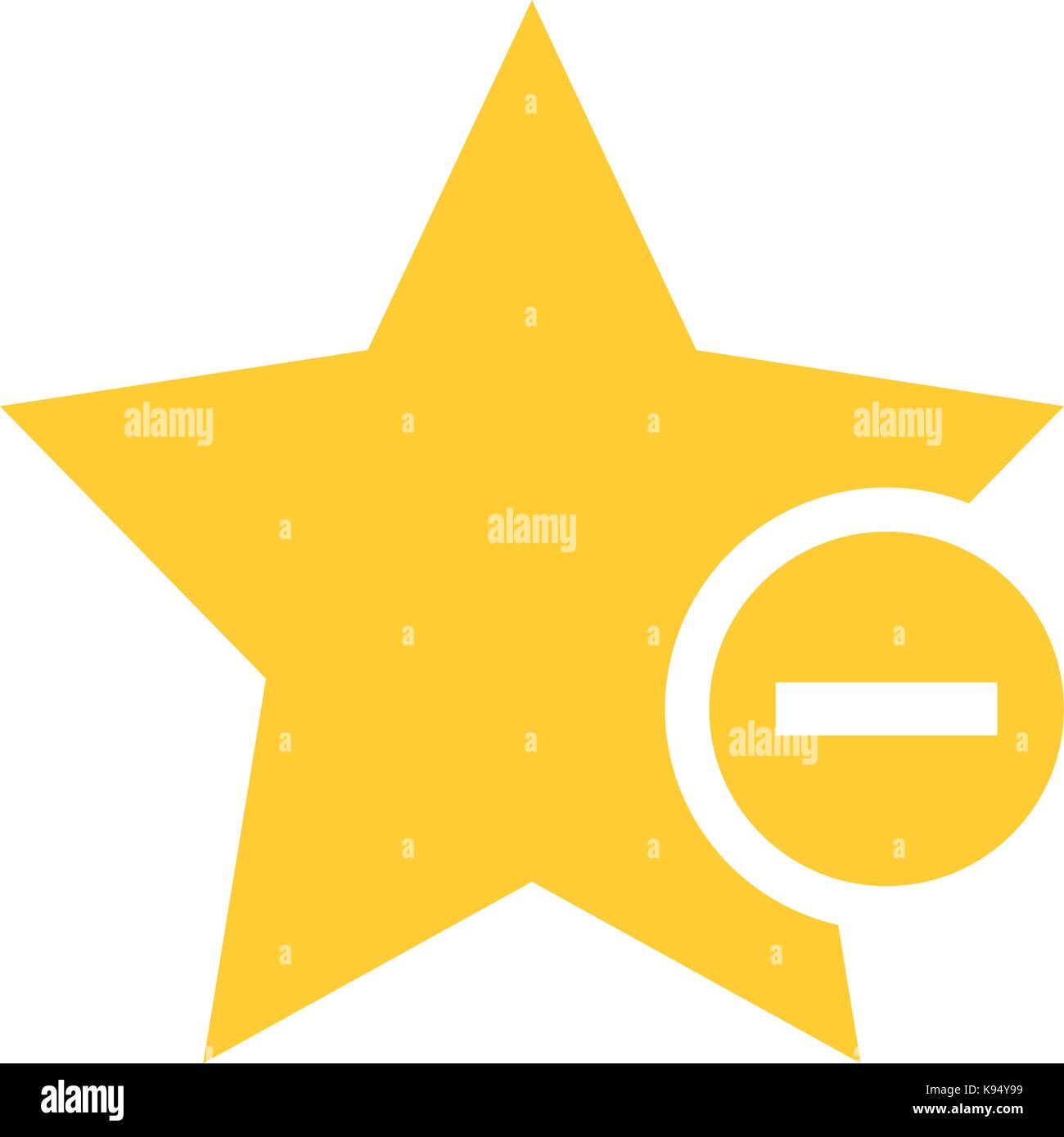 Flat star icon favorite sign bookmark yellow gold button with minus ...