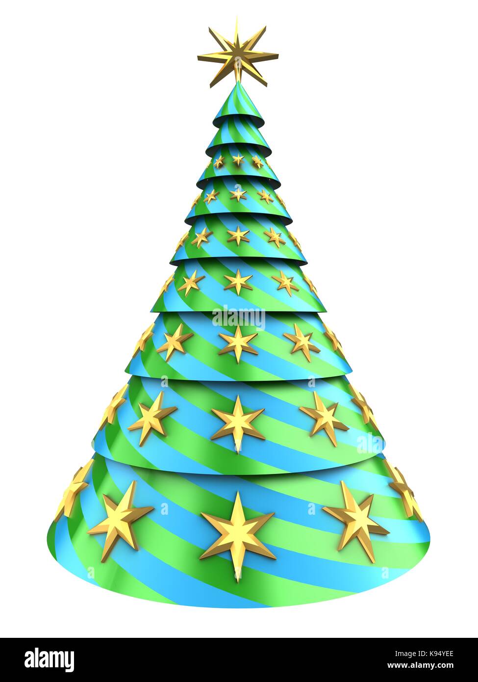 3d illustration of Christmas tree over white background with decoration ...