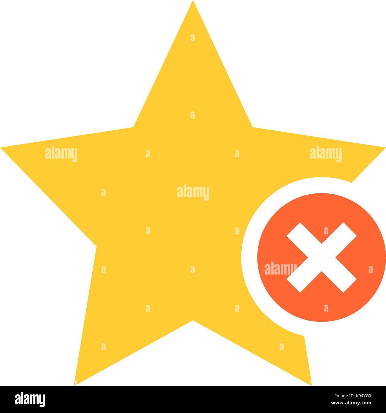 Flat star icon favorite sign bookmark yellow gold button with delete ...