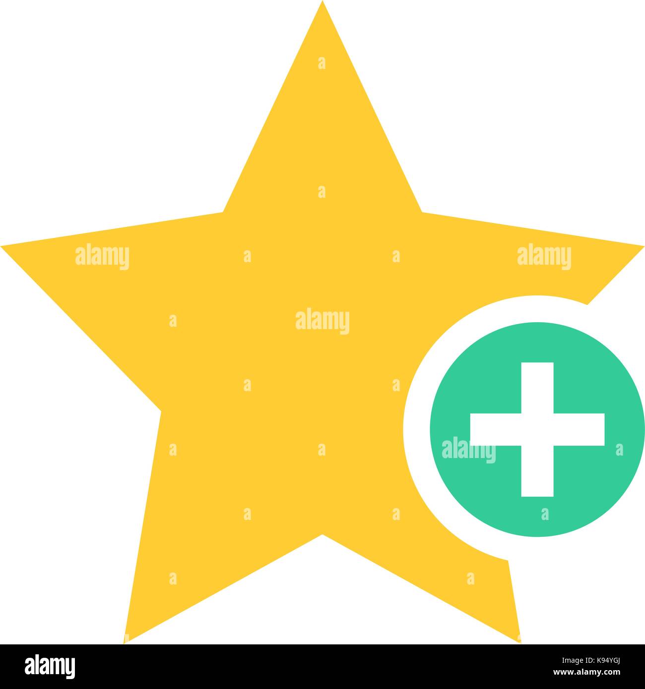 Flat star icon favorite sign bookmark yellow gold button with plus ...