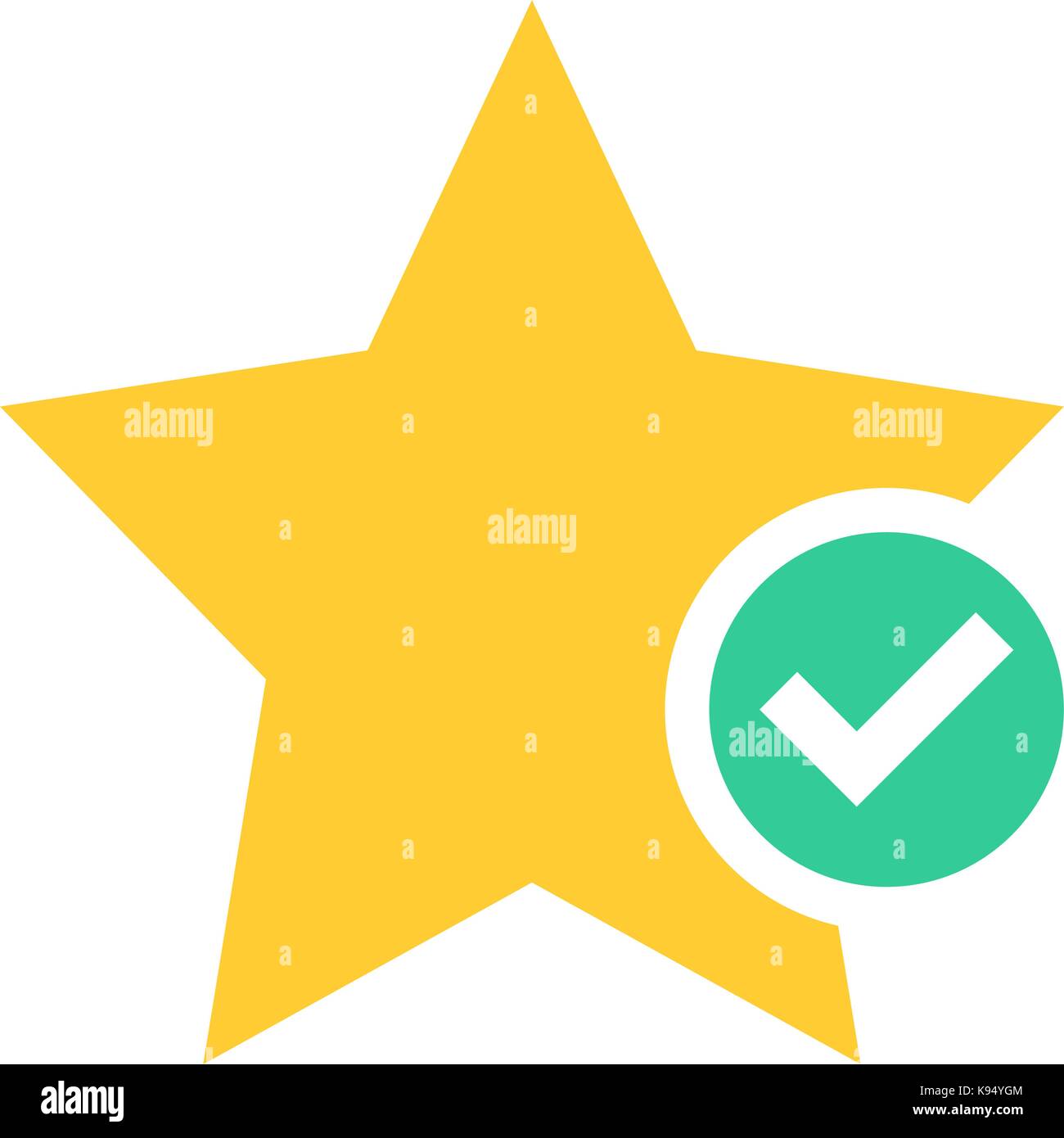 Flat star icon favorite sign bookmark yellow gold button with check ...