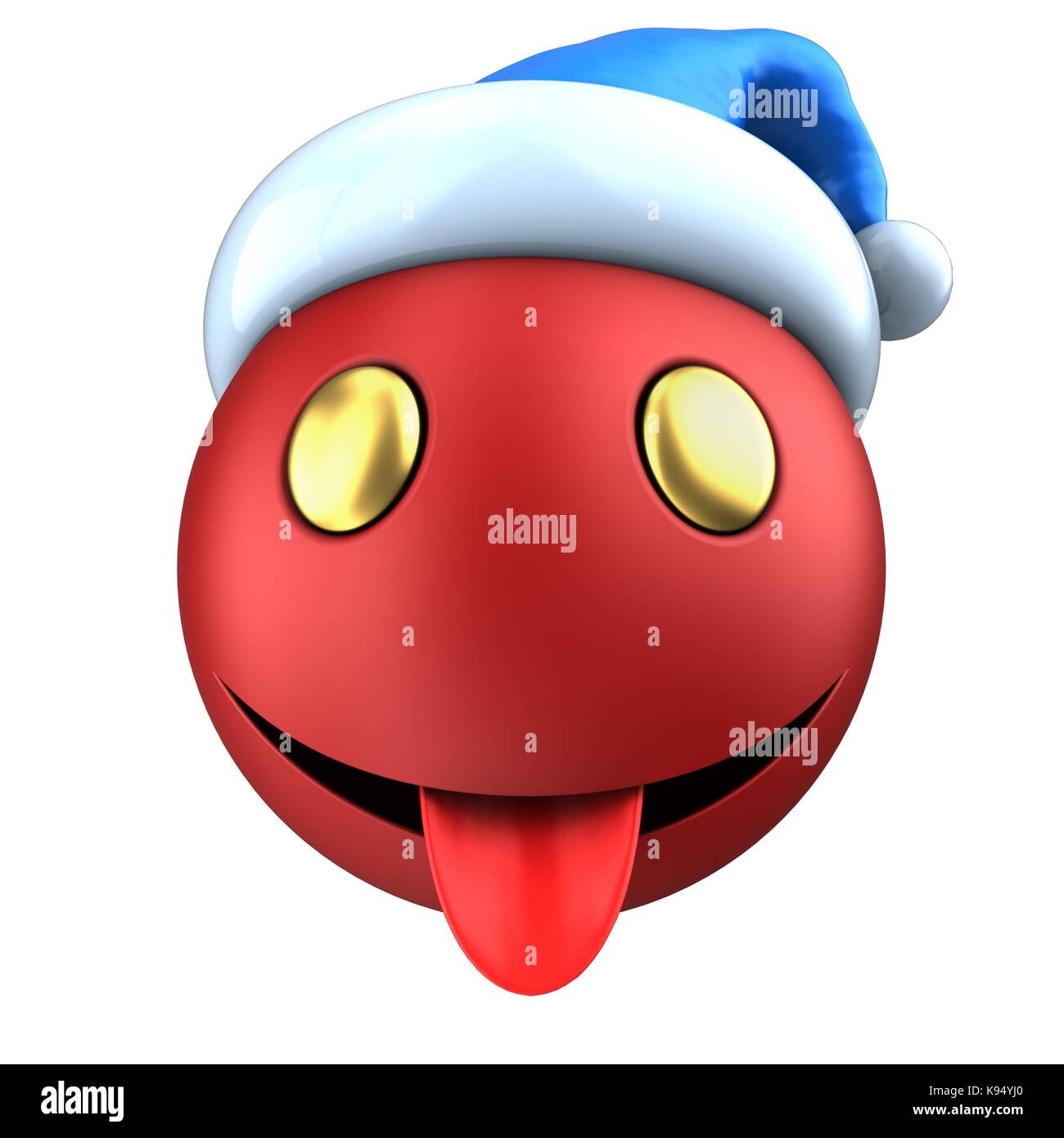 3d illustration of red emoticon smile with Christmas hat over white ...