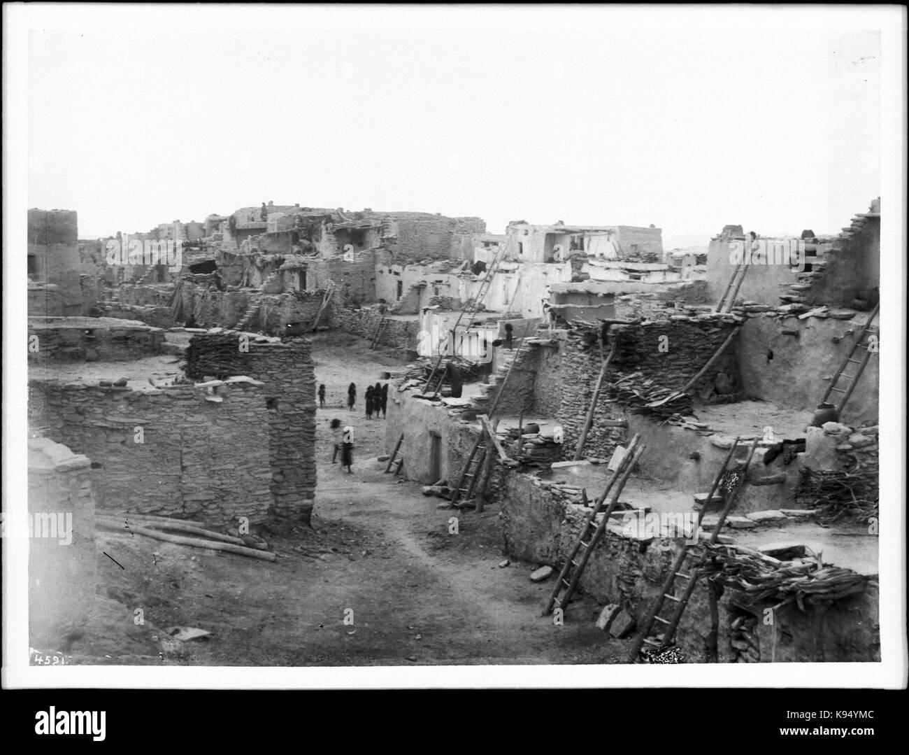 Low oblique view from above the Hopi village of Oraibi, showing ...