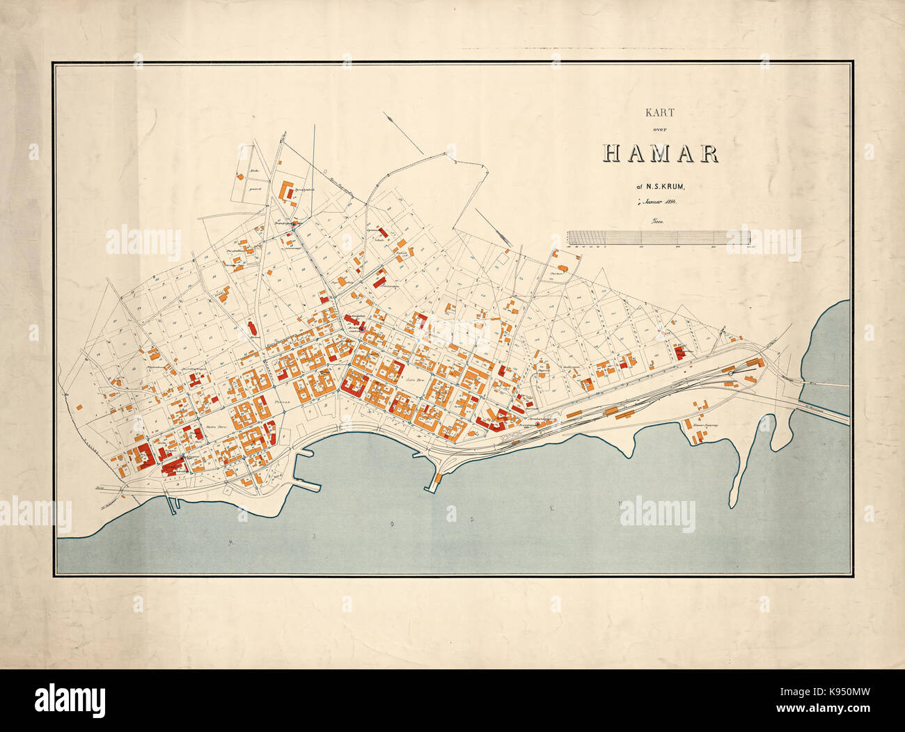 Kart over Hamar 1894 No nb krt 01244 Stock Photo - Alamy