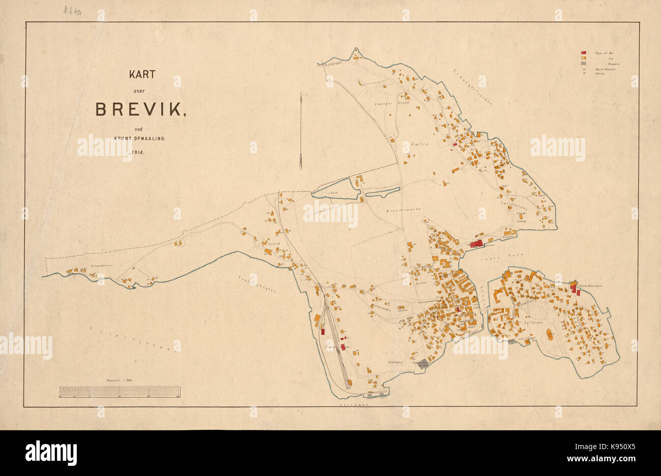 Kart over Brevik 1914 No nb krt 01283 Stock Photo - Alamy