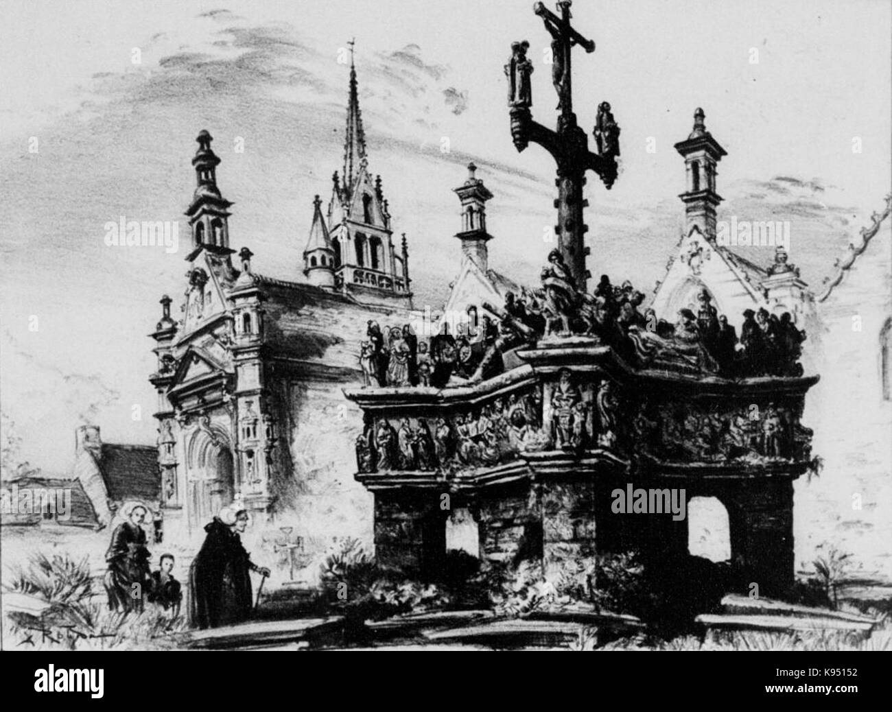 Le calvaire de Guimiliau vers 1900 Stock Photo - Alamy