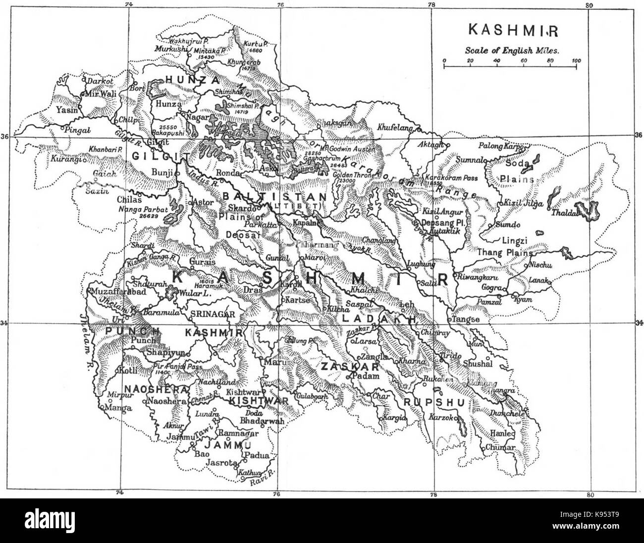 Kashmir map from Douie Stock Photo - Alamy