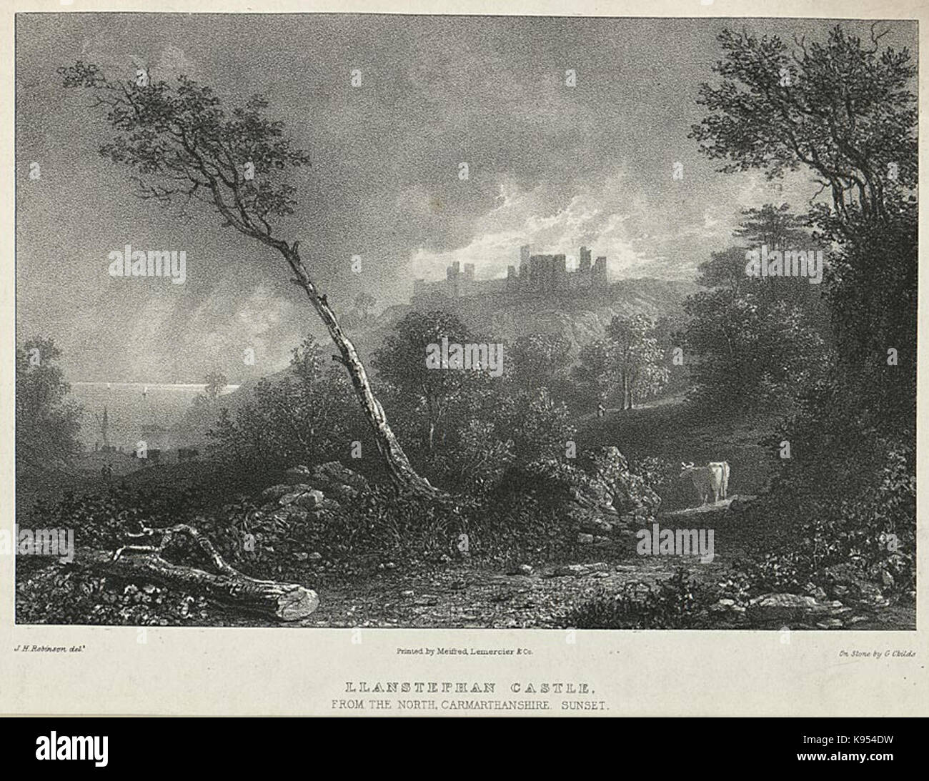 Llanstephan Castle, from the north, Carmarthanshire. Sunset Stock Photo ...