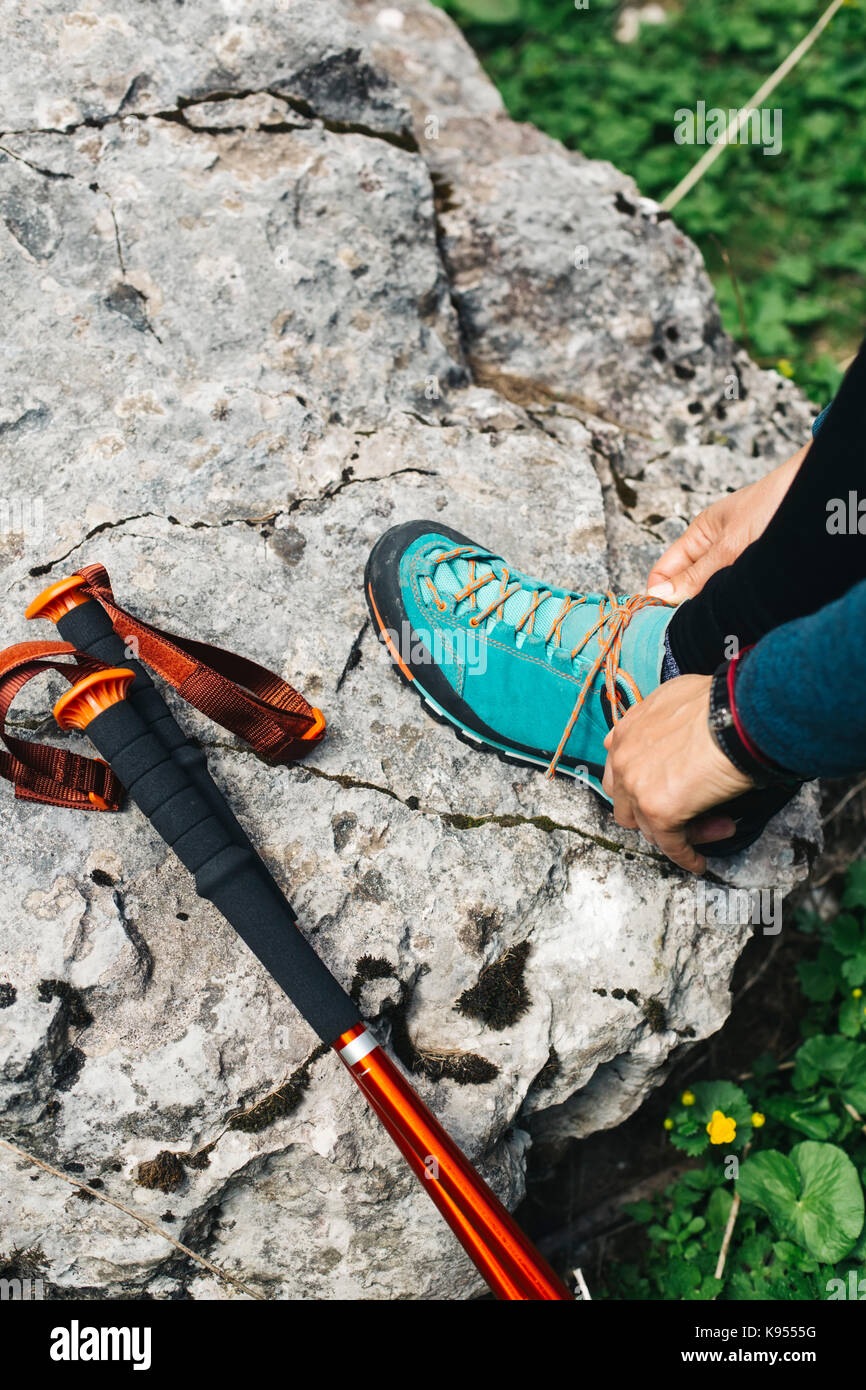 Close up view at shoe binding Stock Photo - Alamy