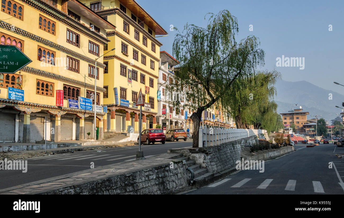 Thimphu, Bhutan - Apr 10, 2016: View of Thimphu city in Bhutan during ...