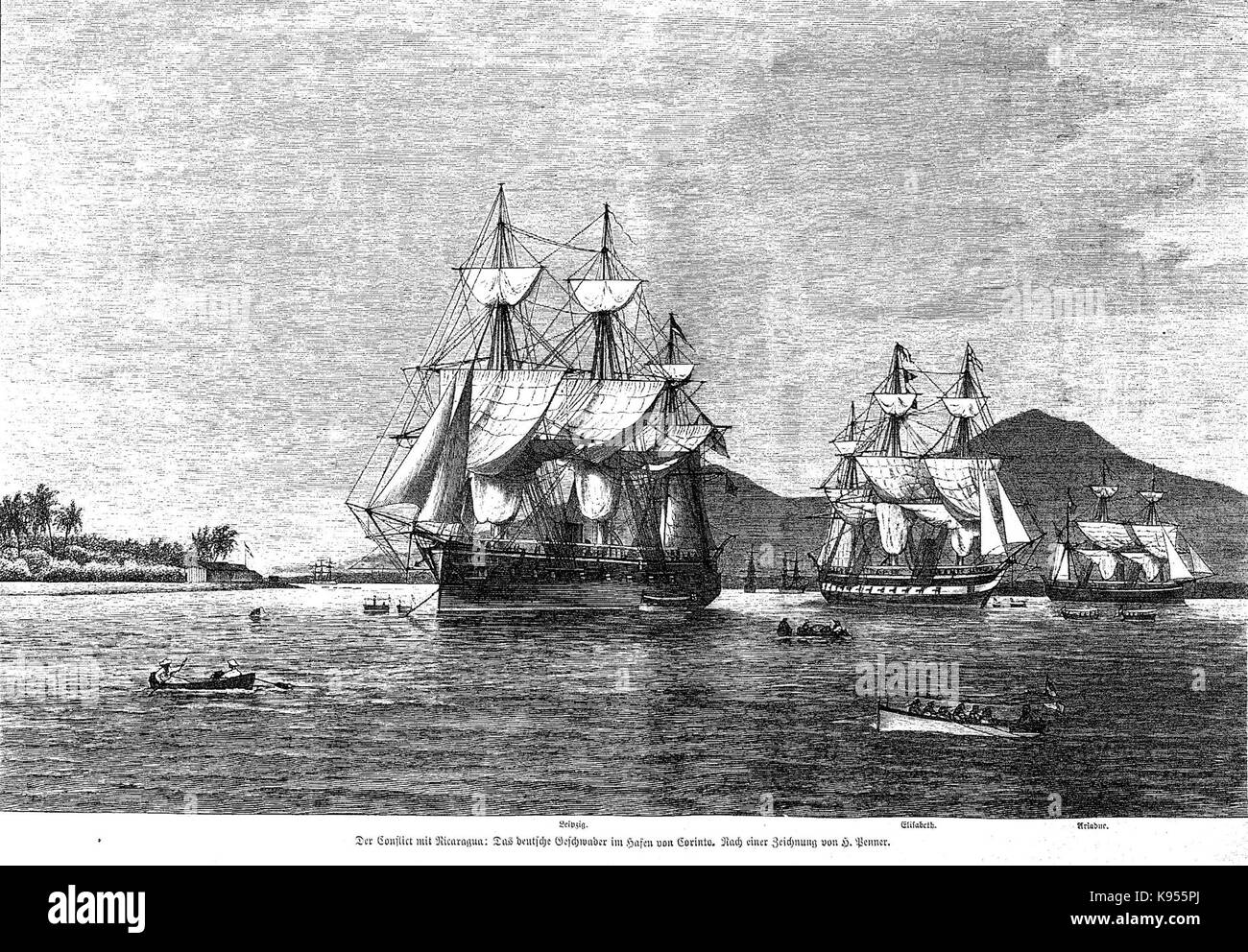 La escadra centroamericana al frente de Corinto, Nicaragua, marzo 1878 ...