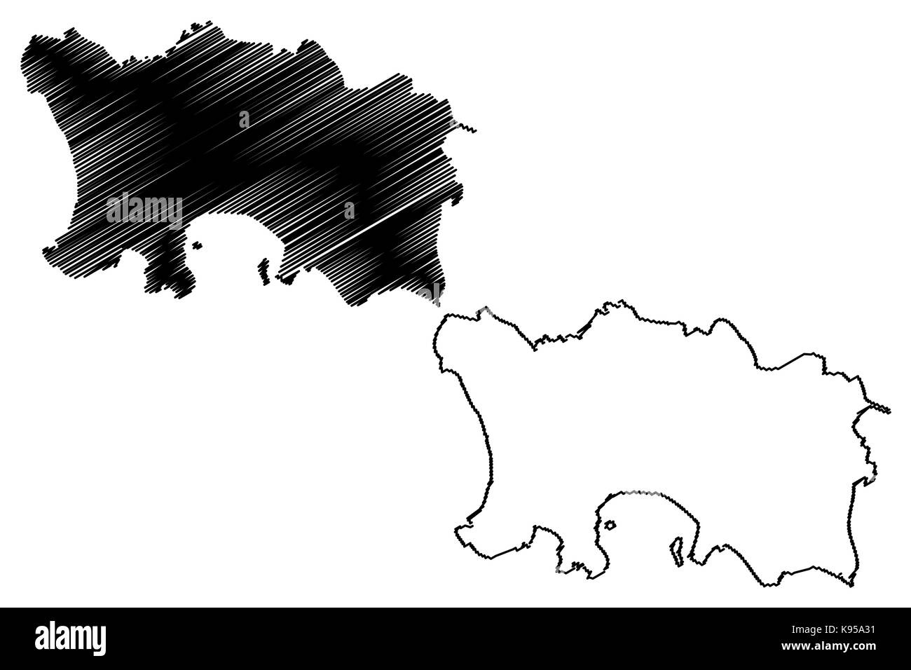 Jersey island map vector illustration, scribble sketch Jersey Stock ...