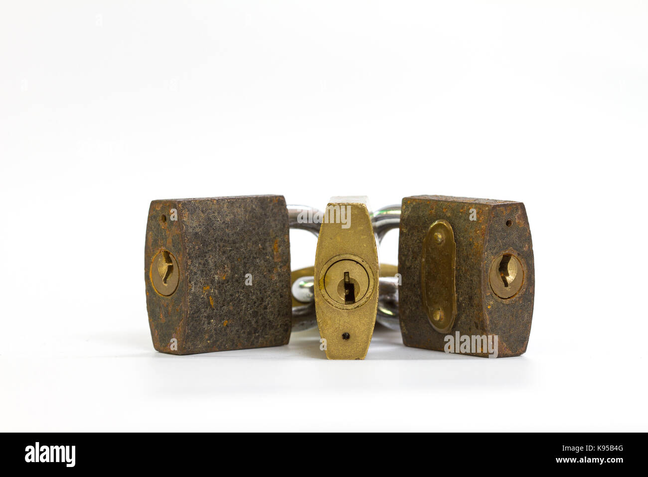 Close up on locked padlock over white background concept Stock Photo ...