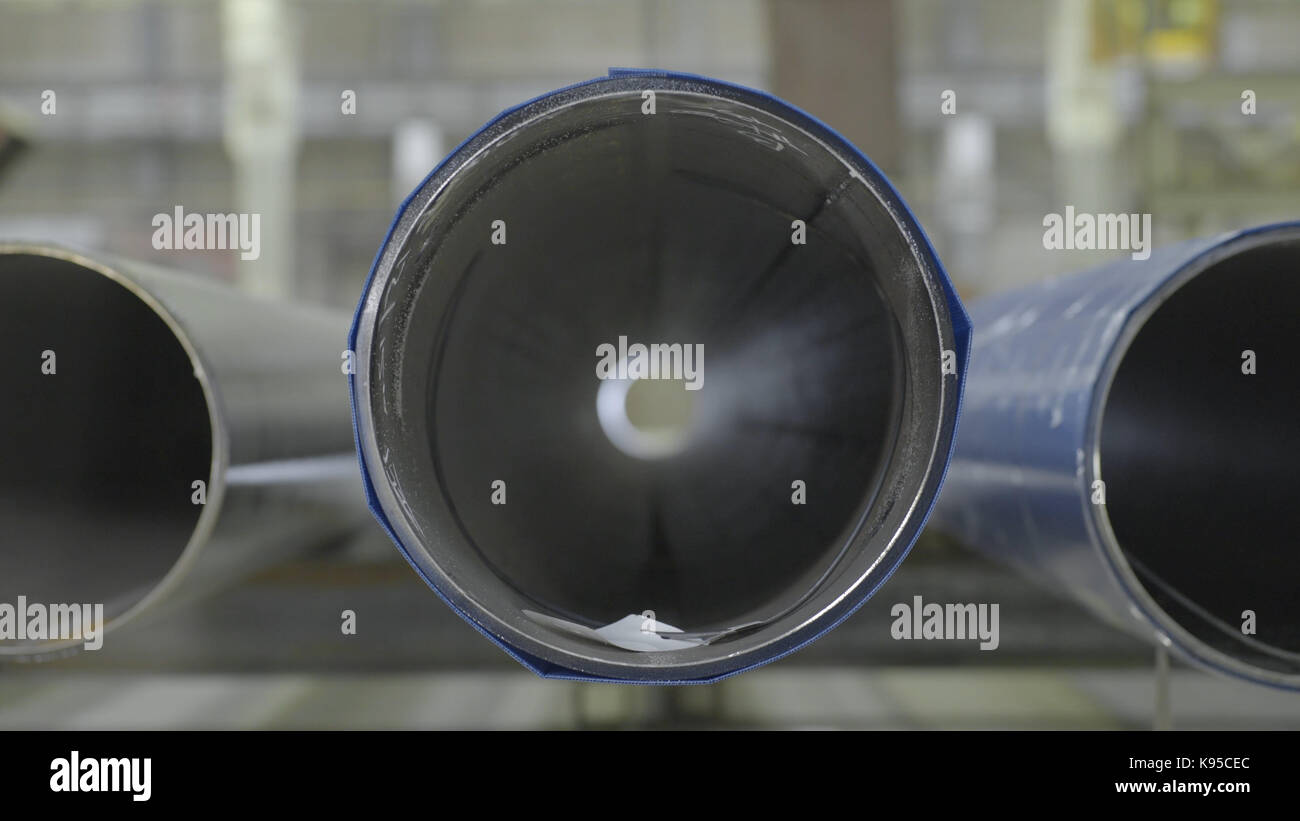 New industrial metal sewer pipes front view, close up. Pipe front view ...