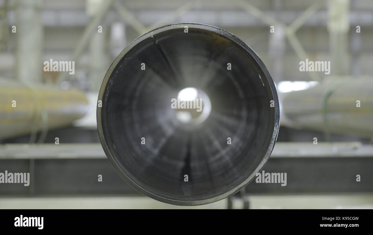 New industrial metal sewer pipes front view, close up. Pipe front view ...