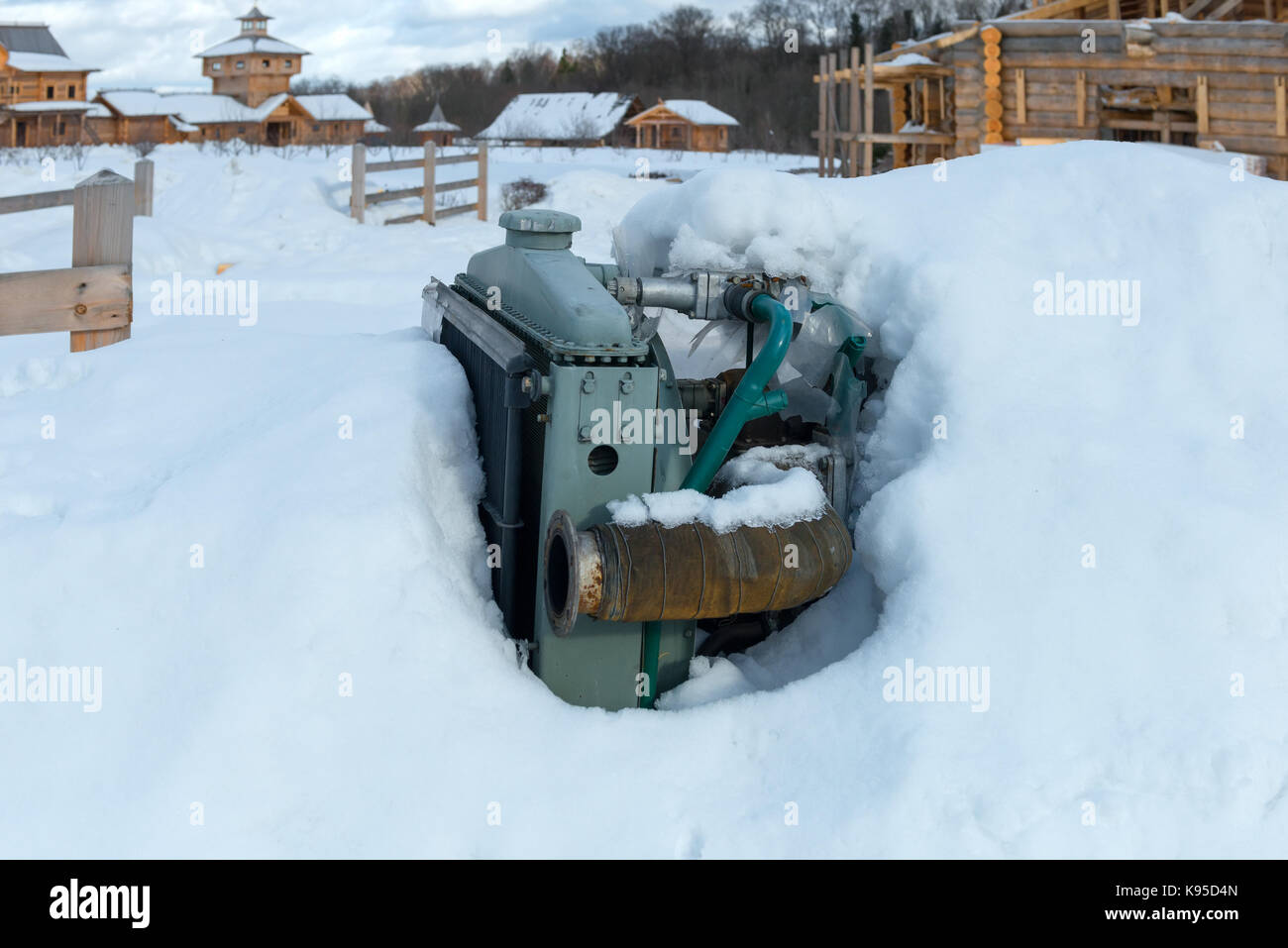 Car engine covered with snow Stock Photo - Alamy