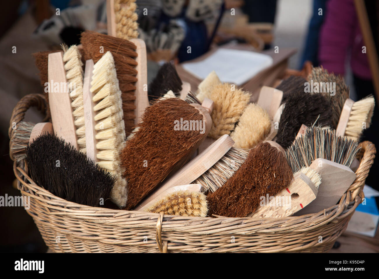 Many traditional handmade brushes in basket Stock Photo - Alamy