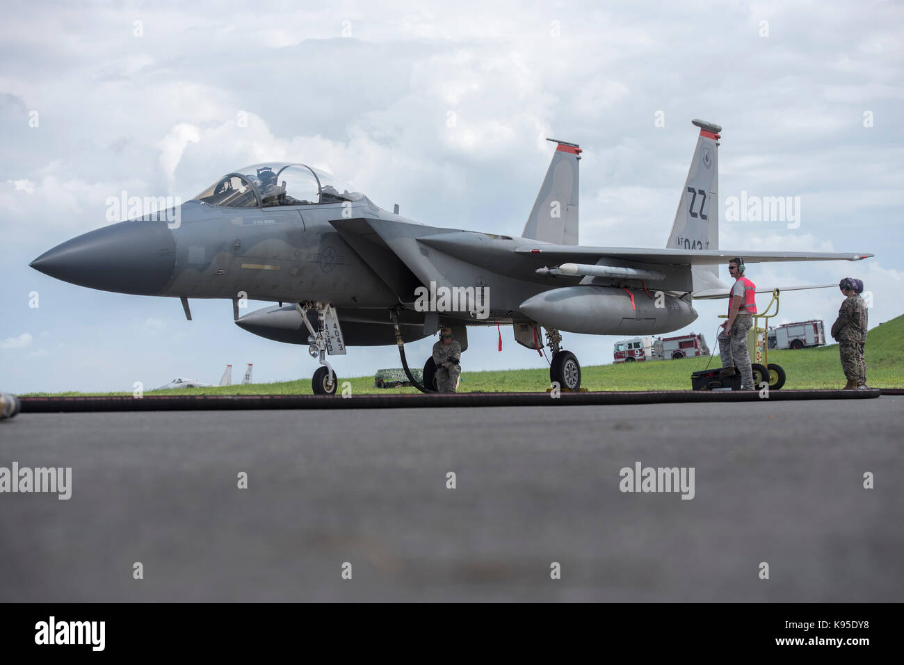 A U.S. Air Force 67th Fighter Squadron F-15 Eagle taxis during exercise ...