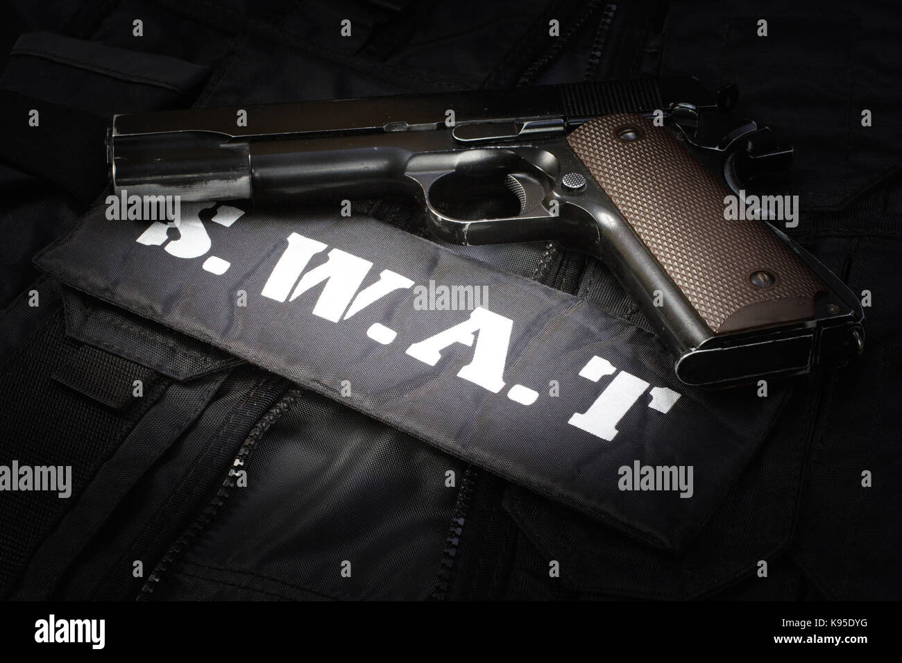 SWAT equipment on black background Stock Photo - Alamy