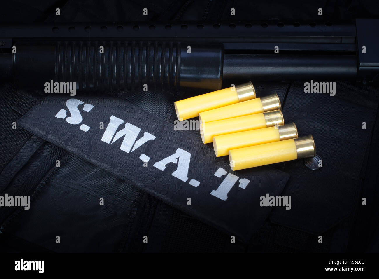 SWAT equipment on black background Stock Photo - Alamy