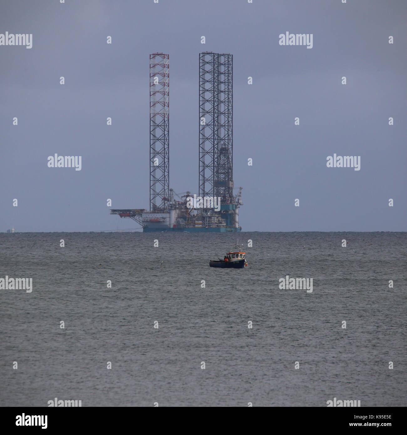 Oil Rig Rowan Stravanger under tow viewed coast of Angus Scotland 16th ...