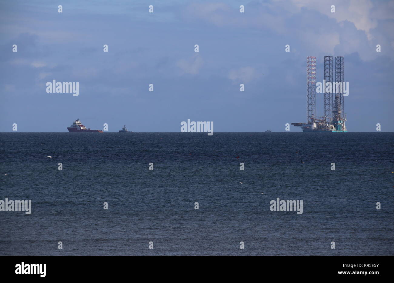 Oil Rig Rowan Stravanger under tow viewed coast of Angus Scotland 16th ...