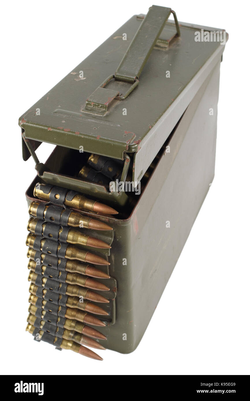Green Ammo Box with ammunition belt Stock Photo - Alamy