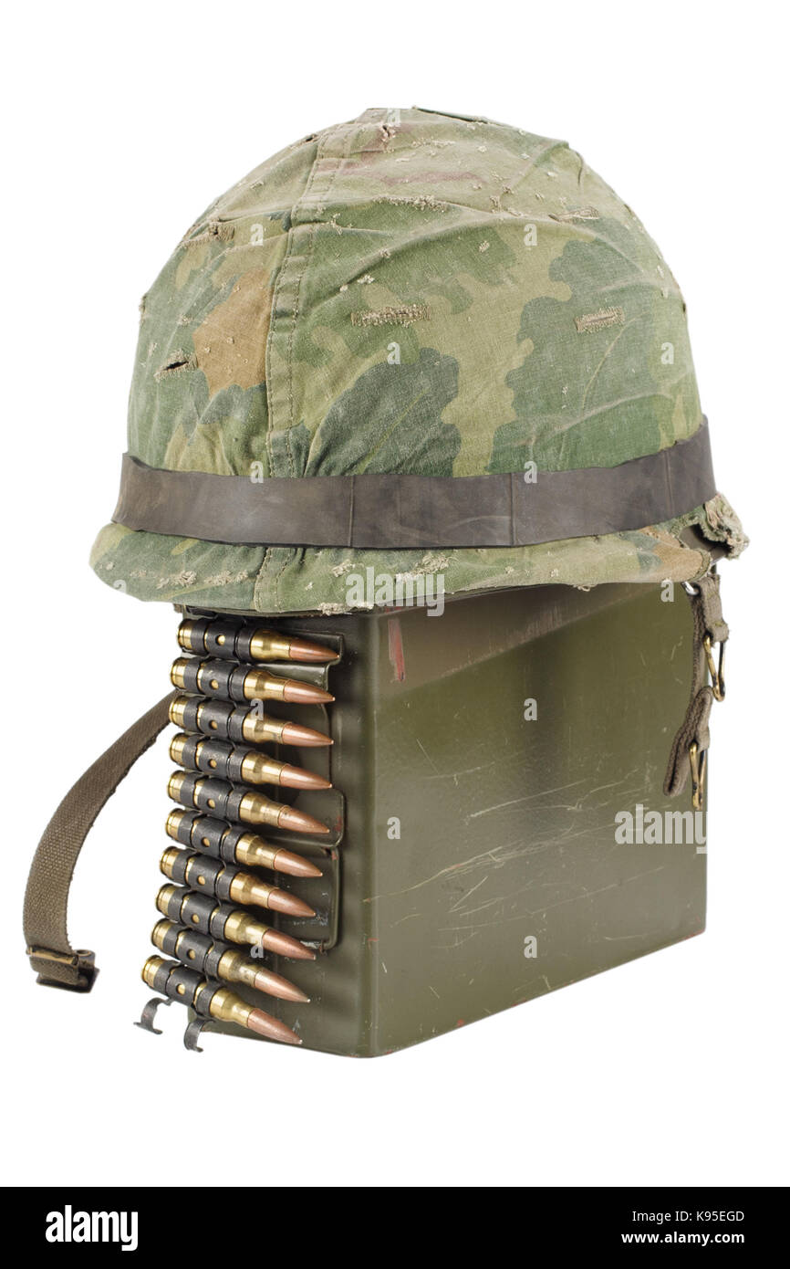 Green Ammo Box with ammunition belt and helmet Stock Photo - Alamy